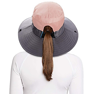 Rosoz 2 Pack Ponytail Sun Bucket Hats for Women UV Protection Foldable Mesh Wide Brim Hiking Beach Fishing Summer Safari