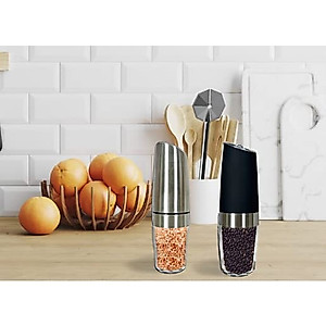 Admired By Nature Electric Salt and Pepper Grinder, Battery-Operated with Adjustable Coarsenessa, Blue LED light and Automatic one handed grinder, ABN5M009-SLVR, Silver