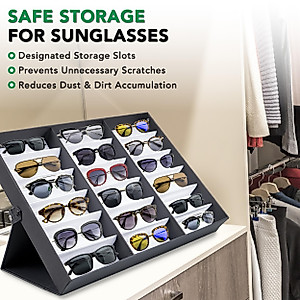 ProSource 18 Piece Sunglass Eyewear Eye Wear Display Tray Case Stand. Also Great for Watches and Jewelry, black