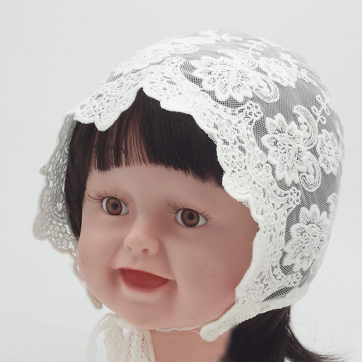 Nihao Baby Baptism Bonnet (F-White Simple Lace Bonnet, 1-2 Years Old)