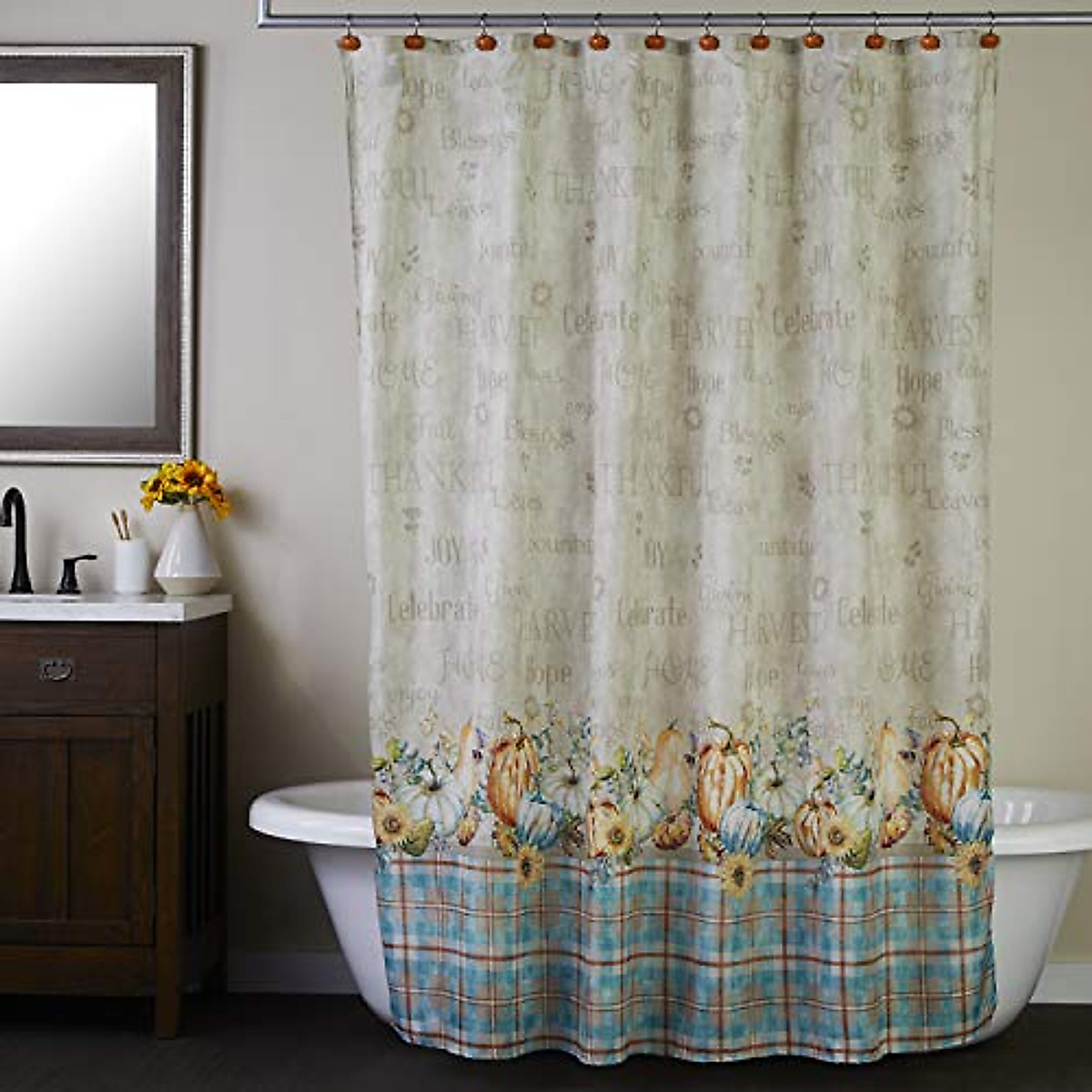 SKL Home Harvest Sentiments Shower Curtain and Hook Set, Multicolored