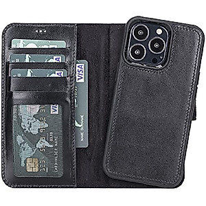 VENOULT Compatible with iPhone 14 Plus Wallet Case for Man or Women, 14 Pro / 14 Pro MAX / 13 MAX Full Grain Genuine Leather Detachable, Compatible Magsafe Wireless Charging and Car Mount, HANDMADE