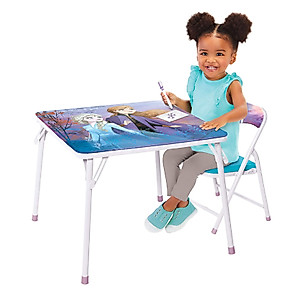 Disney Frozen Activity Table & Chair Set for Toddlers 24-48M, Includes 1 Table & 1 Chair - Sturdy Metal Construction, Table: 20"L x 20"W x 16.4"H, Chair: 12"L x 11.6"W x 17.7"H - Weight Limit: 70 lbs