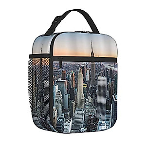 Rportable Lunch Bag For Women/Men Insulated,New York City Manhattan Cityscape Contemporary Artistic Sunset La,Insulatedreusable Lunch Box For Office Work School Picnic Beach,Leakproof Cooler Tote Bag