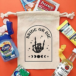 MS Bride Or Die printed Party Favor bags - Cotton Drawstring closure - Bachelorette hangover kit bags - Hangover Recover Kit Wedding Party Gift Bags - 5 * 7 Inch bags Set of 5 D2