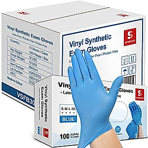 Schneider Blue Vinyl Synthetic Exam Gloves, Small, Case of 1000, 4-mil, Powder-Free, Latex-Free, Non-Sterile, Disposable Gloves
