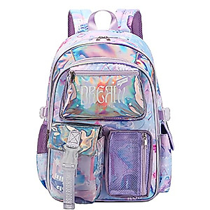 Robhomily 17 Inch Girls Backpack for Elementary School Multi Pocket Light Purple Backpack for Girls 8-10, Lightweight Kawaii Elementary School Backpack for Girls Waterproof
