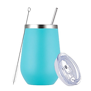 MEWAY 12oz Insulated Wine Tumbler with Lid and Straw - Double Wall Vacuum Stainless Steel Wine glass, for Travel and Office, Baby shower prizes for winners(Light Green,1)