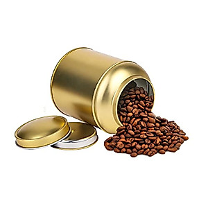 Fvstar 4pcs Tea Tin Canister with Airtight Double Lids 5 oz Can Box Loose Leaf Tea Canister Tea Bag Container Small Kitchen Canisters for Tea,Coffee,Sugar and Spices Storage (Gold)