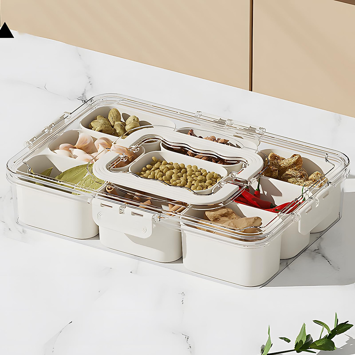 Divided Veggie Tray with Lid and Handle 9 Compartment Serving Tray with Dividers Portable Travel Snack Containers Stackable Snackle Box Charcuterie Container for Fruit,Vegetable,Salad (9 Containers)