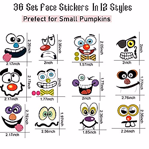 36 Packs Halloween Pumpkin Decorating Stickers, 18 Sheet Pumpkin Face Stickers in 12 Designs for Halloween Party Supplies Trick or Treat Party Favors
