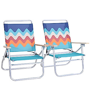 ALPHA CAMP Backpack Beach Chairs Set of 2 with Cooler Bag 3 Position Classic Lay Flat Folding Beach Chair with Backpack Strap Support 250lbs,Blue