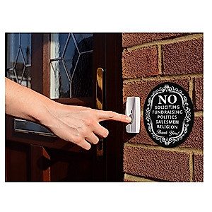 Signs Authority No Soliciting Signs for Home | 6"x 4.75" Dibond Aluminum | Sturdy and Durable Metal | Easy Installation | Laser Cut Oval Sign for Front Door of House | Private Property Signage (Black)