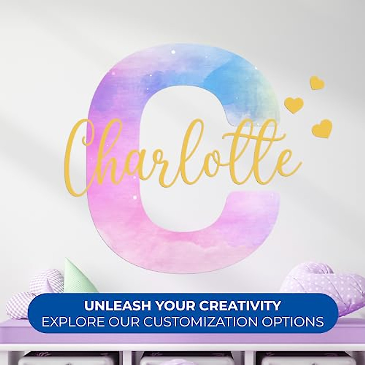 Multiple Font Wall Decor Bright Letter and Shimmer Colors I Custom Name & Initial I Baby Girl I Nursery Wall Decal for Baby Room Decorations I Wall Sticker for Bedroom I Multiple Options for Customization