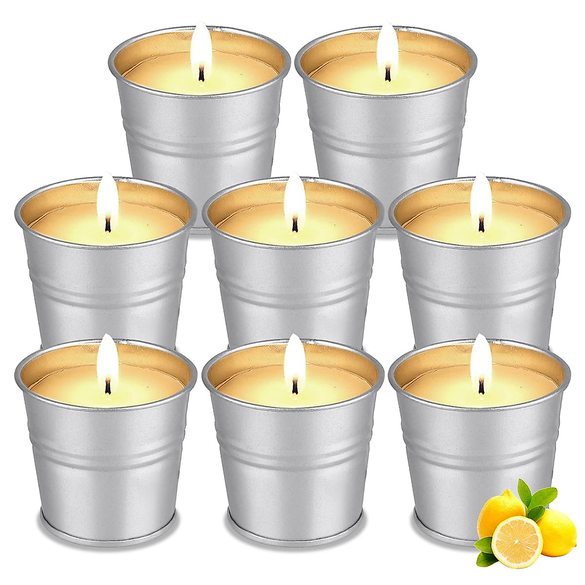 Facio Candles Outdoor Indoor 8 Pack Scented Candles Set Bulk Made with Soy Wax Bucket and Essential Oils for Garden Patio Yard Home Balcony, 8 Pack Citronella Candles