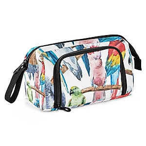 Yasala Pencil Case Cockatoo Parrot Watercolor Pen Pouch Holder Art Kits Storage Bag Cosmetic Organizer Carrying Case for Office Supplies Travel Bag for Makeup Large Stationary Bag with Handle