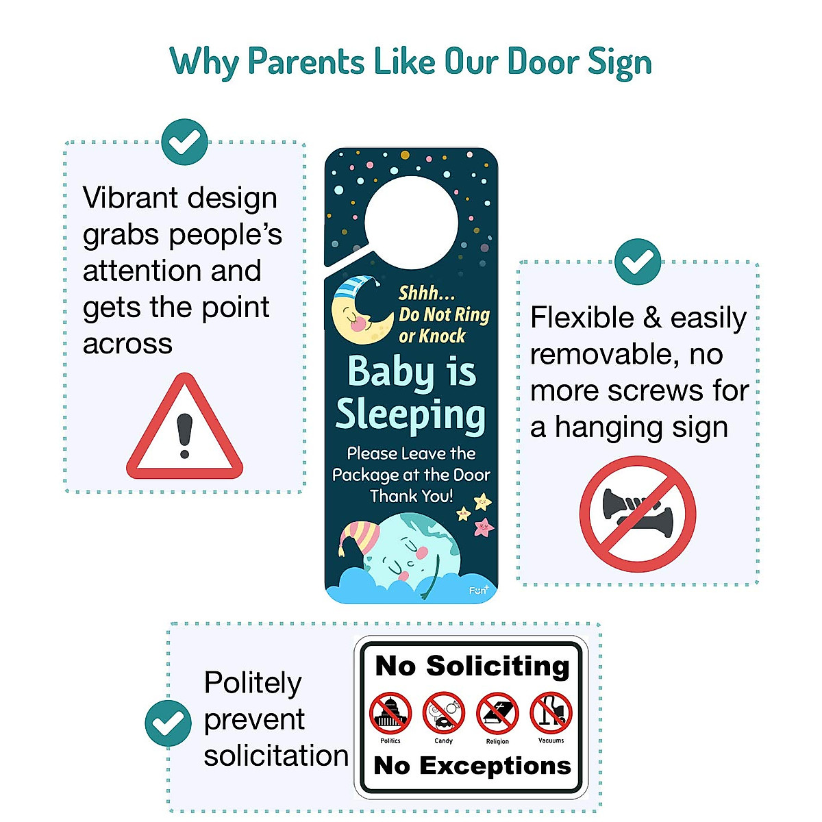 Funplus Baby Sleeping Sign - Do Not Knock or Ring - Plastic Door Knob Hanger Sign