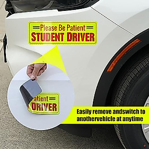 gunhunt 3 PCS Car Practice Reflective Car Tail Decals, 3.54" x 9.44" "Student Driver" Reflective Warning Body Decals, Essential Safety Accessories for Beginner Drivers (Red)