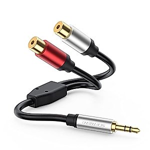 SCETREND RCA Female to 3.5mm Male, 3.5mm Aux to 2 RCA Female Y Adapter,Gold Plated Plugs Jack Stereo Audio Cable, Compatible with Stereo Speaker, HiFi Stereo System, Tablets, MP3 12 Inch 1FT
