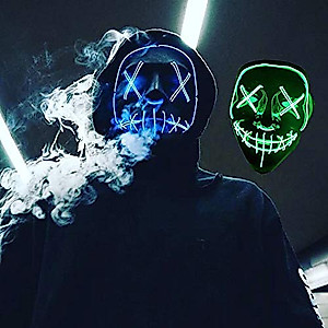 Halloween Mask LED Halloween Costume LED Glow Scary Light Up Masks for Festival Party (Blue)
