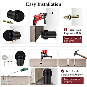 KOLAKO Door Stopper, Cylindrical Floor Door Stop, 2 Inch/Stainless Steel, Black Modern Heavy Duty Brushed Solid DoorStops with Rubber Bumper, Floor Door Stops for Bottom of Door, 6 Pack