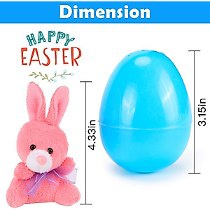 UFUNGA 12 Pack Prefilled Easter Eggs with Animal Plush 3.15Inch Plastic Easter Eggs for Easter Hunts, Basket Stuffers