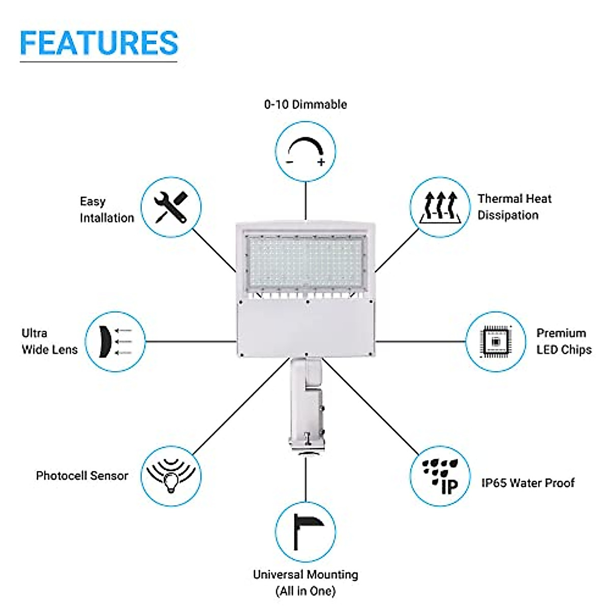 LEDMyplace 150W LED Pole Light with Photocell 5700K Universal Mount White AC120-277V Commercial Parking Lot Lights