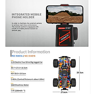 WLtoys 104018 1:10 2.4G Racing Remote Control Car 55KM/H 4WD Large Alloy Electric Remote Control Crawler Children's Toy (104018 1 * 2200mAh)