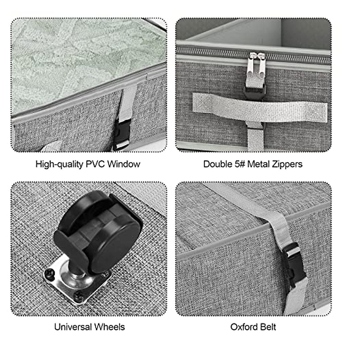 Fixwal Under Bed Storage with Wheels Under Bed Storage Containers for Clothes Blankets Shoes Bedding, Oxford Foldable Bedroom Storage Organizer with Handles, Grey