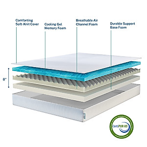 Sleep Innovations Marley 8 Inch Cooling Gel Memory Foam Mattress, Full Size, Bed in a Box, Medium Firm Support