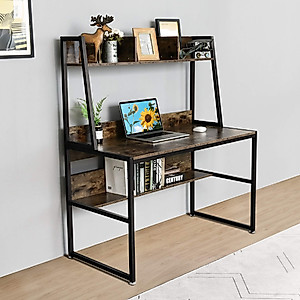 LAVIEVERT Computer Desk with Hutch and Bookshelf 47 Inches Office Desk Laptop Table Studying Writing Desk Workstation for Home & Office - Rustic Brown