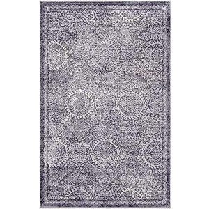 Unique Loom Leila Collection Distressed, Traditional, Vintage, Geometric, Border, High-Low Pile Area Rug (3' 3 x 5' 3 Rectangular, Gray/Ivory)