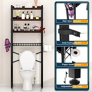 Over The Toilet Storage Cabinet,4 Tier Bathroom Organizers and Storage With Adjustable Shelf Waterproof Feet Pad and Basket ,Multifunctional Space Saver Freestanding Bathroom Shelves With Dividers