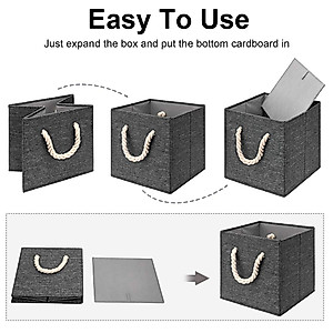 HSDT 10.5 Inch Storage Boxes Fabric Cube Storage Bins Foldable Storage Basket Grey Storage Cube Inserts with Handles Collapsible Orgnizing Bins for Storage Cubes Organizer,Package of 6, Q-ST-60-6