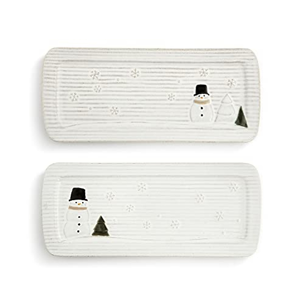 DEMDACO Snow Day Classic White and Black Stoneware and Iron 2-Tier Christmas Serving Tray