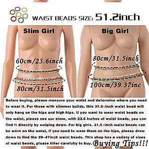 ELABEST Plus Size African Waist Beads Chain Layered Belly Body Chain Beach 7Pack Waist Jewelry Body Accessories for Women and Girls (51.2inch/130cm)