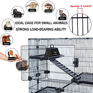 4-Tier 32" Small Animal Cage Metal,Chinchilla Cage Large,Hamster Cage Large,Squirrel Cage,Ferret Cage,Pet Rat Cage,Large Rat Cage,Height Adjustable with Lockable Casters Grilles Pull-Out Tray(Black)