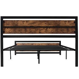 HOMCOM Queen Bed Frame with Headboard & Footboard, Strong Metal Slat Support Bed Frame w/Underbed Storage Space, No Box Spring Needed, 63''x82''x40.5''