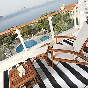 Pcinfuns Plastic Straw Rug,Patio Rugs RV Camping Rug Reversible Mat,6'x9' Large Floor Mat and Rug for Outdoor,Black and White Stripes