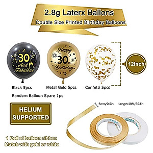 Yiran 30th Birthday Balloons, Black Gold Number 30 Balloons, 15Pcs Happy Birthday Balloons Party Deocorations Supplies, 12inch Latex Confetti Balloons for Adult Men Women