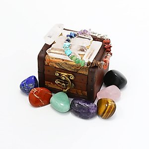 Nvzi Crystals and Healing Stones Set in Wooden Display Box, Gemstones and Crystals Kit, 7 Chakra Stones, Spiritual Gifts for Women, Witchcraft Supplies and Tools, Raw Crystals for Beginners