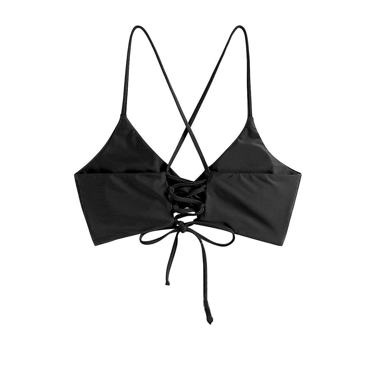 ZAFUL Bikini Tops for Women Push Up Swimsuit Top Lace Up Padded Bathing Suit Tops Twist Bikini Tops Only Black M