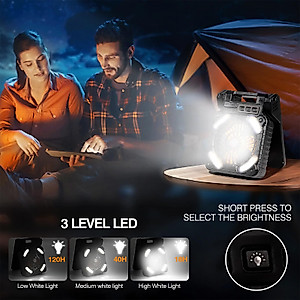 Car Solar Fan with Light Rechargeable, Portable Camping Fan 10000mAh Battery Operated with 4 Speeds and 3 Brightness Level, Camping Essentials Fan with Timer for Travel Tent Picnic Barbecue Fishing