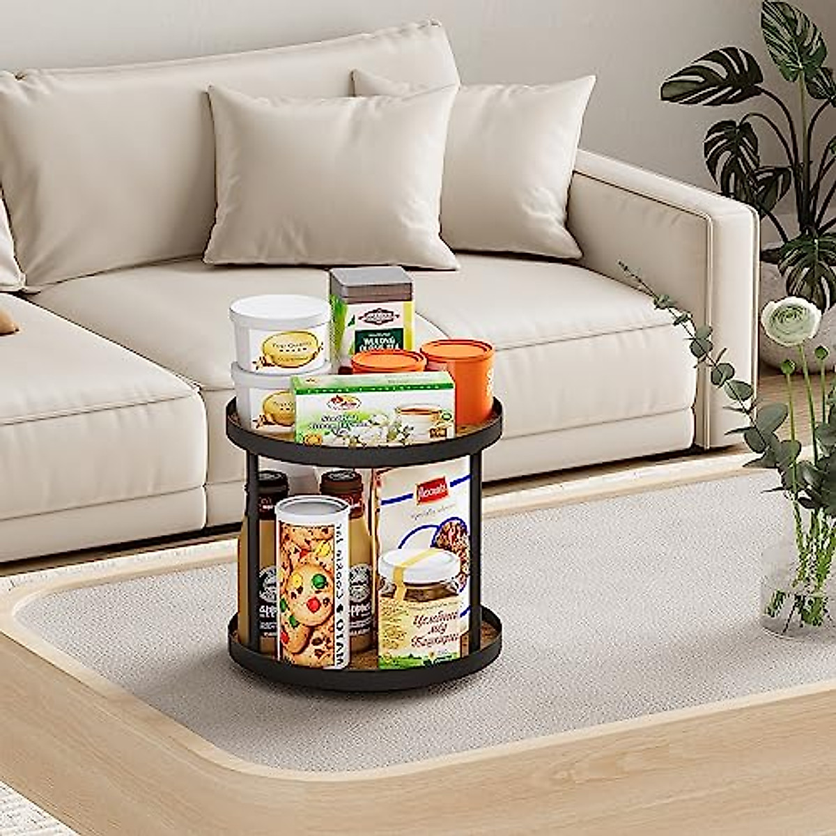 Giikin Countertop Shelf Organizer, 2 Tier Kitchen Spice Rack Organizer, 2 Tier Lazy Susan Organizer, 2 Tier Spice Turntable Organizer(Rustic Brown)