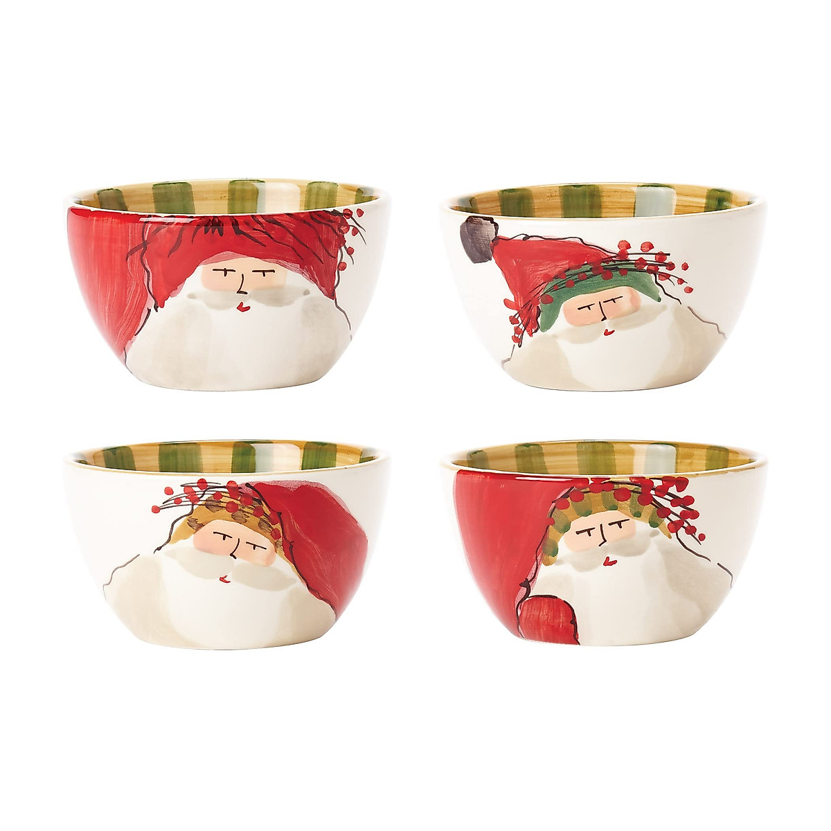 Vietri Old St. Nick Assorted Soup/Cereal Bowls, Set/4, Earthenware Kitchen/Dining Deep Oatmeal Dish