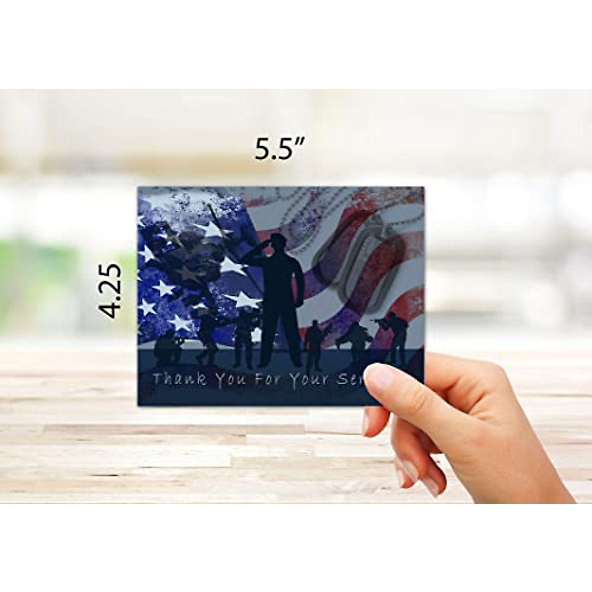 Small World Greetings Blue Thank You For Your Service Cards 24 Count - Blank Inside with White Envelopes - Patriotic - Veteran's Day - Military - A2 Size (5.5" x 4.25")