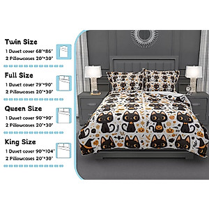 Lokaluo 3D Printed Duvet Cover Twin Size Pumpkin Lights Ghost Cat Star Bat Twin Duvet Cover Set for Kids Adults Ghost Festival Themed Bedding Sets Halloween 3 Pcs Comforter Cover with 2 Pillowcases