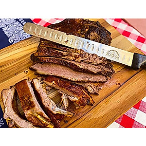 SpitJack BBQ Smoked Brisket Knife for Meat Carving and Slicing - SS, Granton Edge, 11 Inch Blade