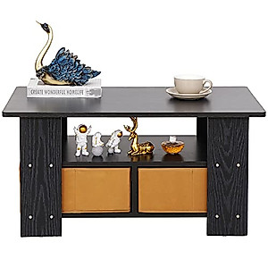 ZenStyle Coffee Table with Bin Drawer, Wood Compact Coffee Table with 2 Foldable Storage Baskets for Home Living Room Office Bedroom, 31.5 Inch Black