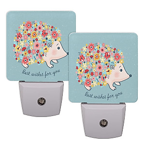 Cute Hedgehog Plug in Night Light Set of 2, Rainbow Animal Hedgehog LED Nightlights Auto Dusk to Dawn Sensor, Nightlight Lamp for Kids Rroom Bedroom Bathroom Kitchen Hallway Nursery Stairs Home Decor
